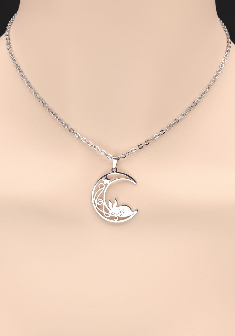 Day Collar * Crescent Moon W/ Sleeping Bunny Rabbit * Locking Options ...