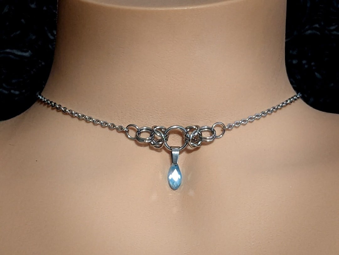 Day Collar* Chainmail O Ring W/ Czech Crystal * Locking Options * 24/7 ...