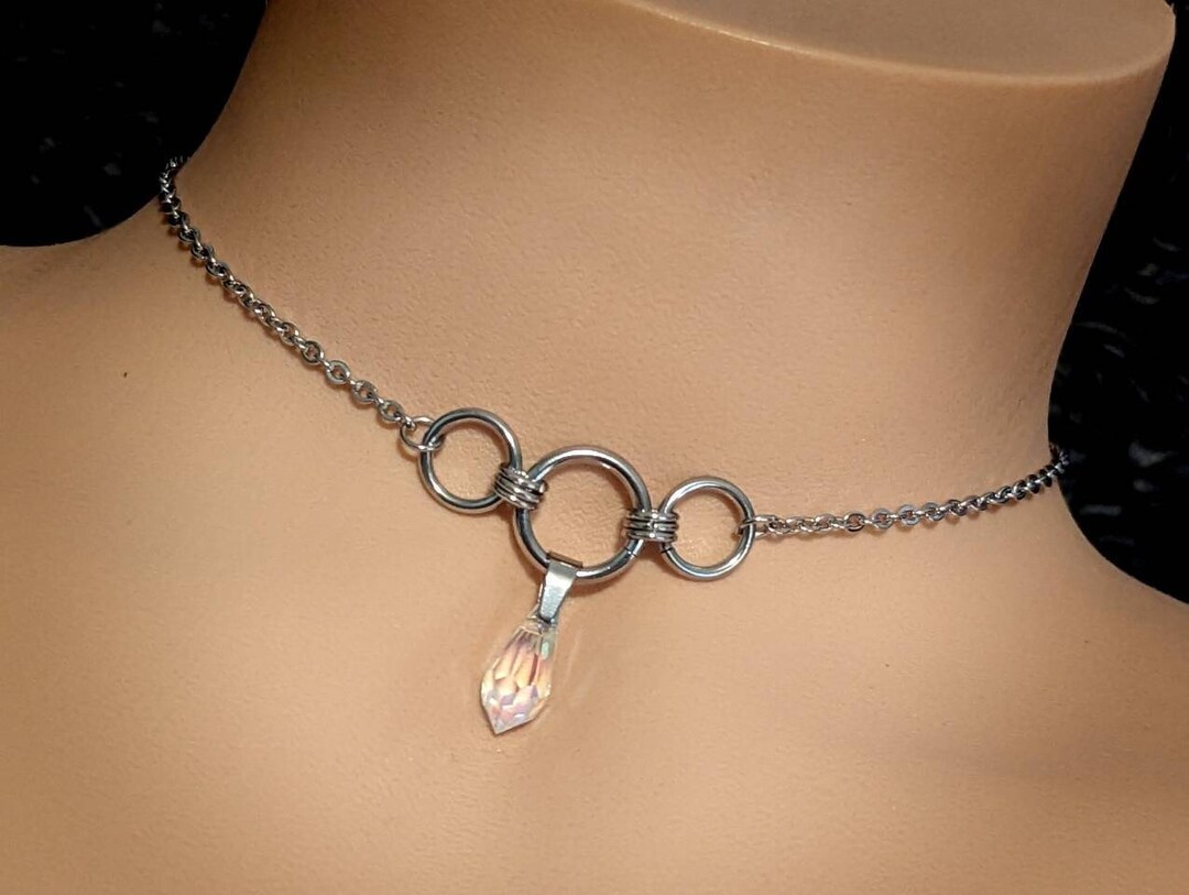 Triple O Ring Center Piece Stainless Steel Choker With Aurora Borealis ...