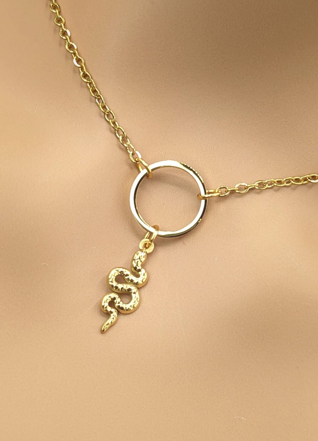 Day Collar Gold O Ring W/ Snake Charm Locking Options 24/7 Wear - Etsy