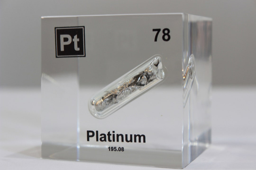 Platinum Element Cube Encased in Lucite Acrylic Tungsten Metal Cylinder PERIODIC TABLE Education ...