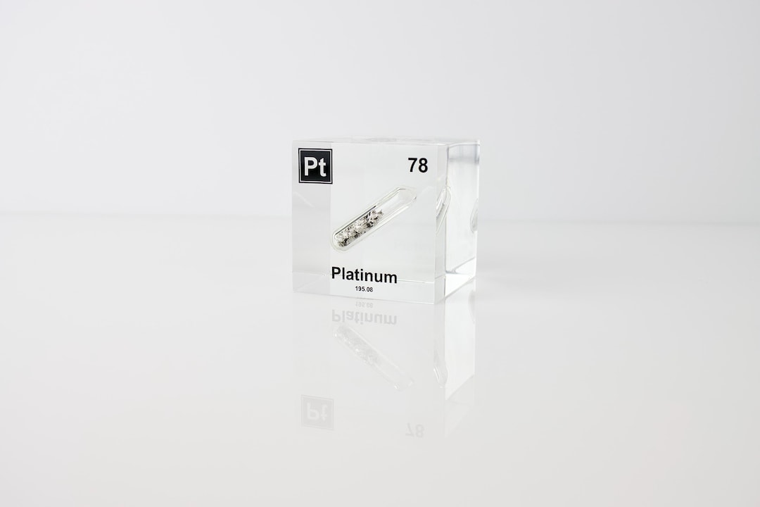 Platinum Element Cube Encased in Lucite Acrylic Tungsten Metal Cylinder ...