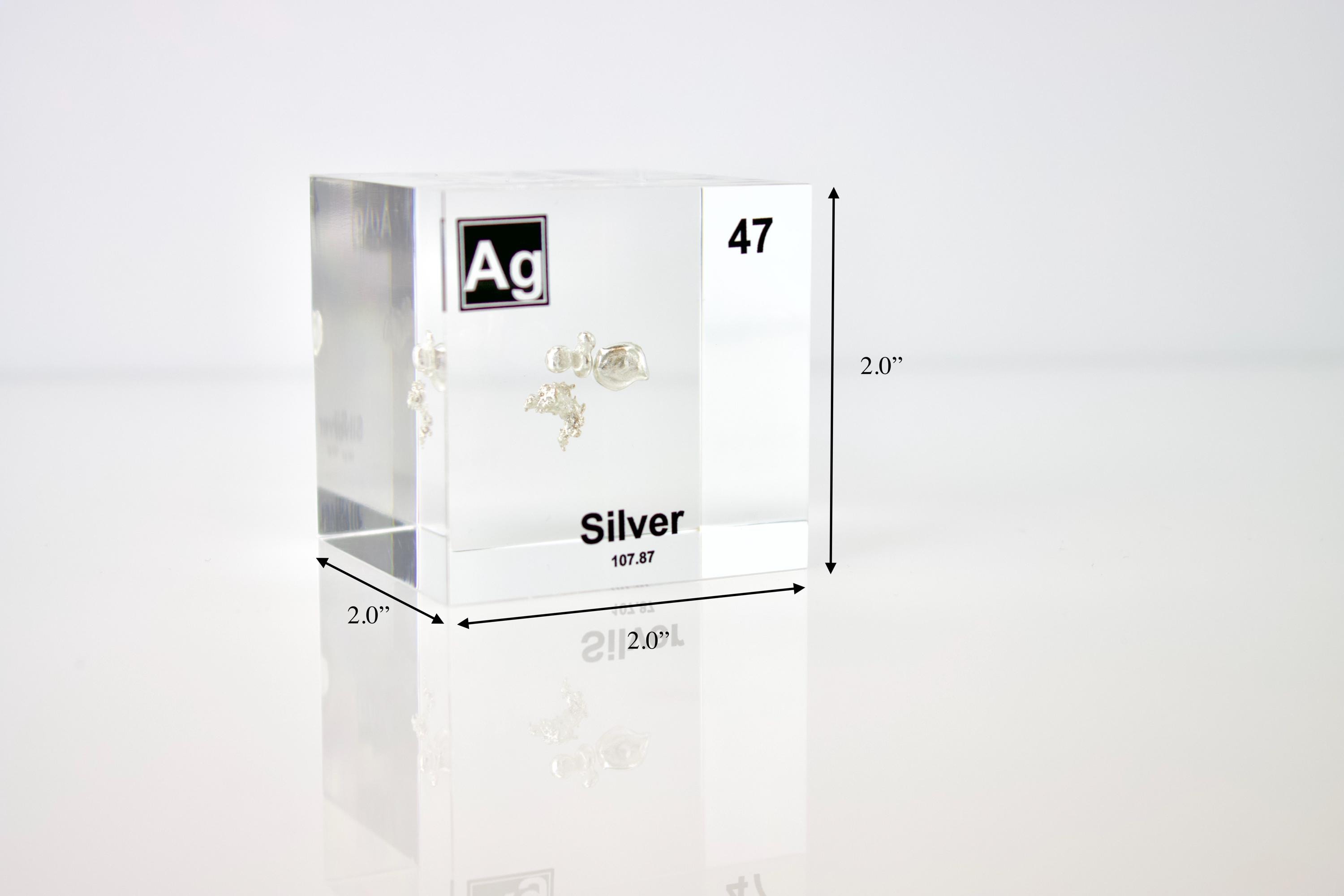 SILVER Element Cube Periodic Table Display 99.9% Pure Metal Sample Gift ...