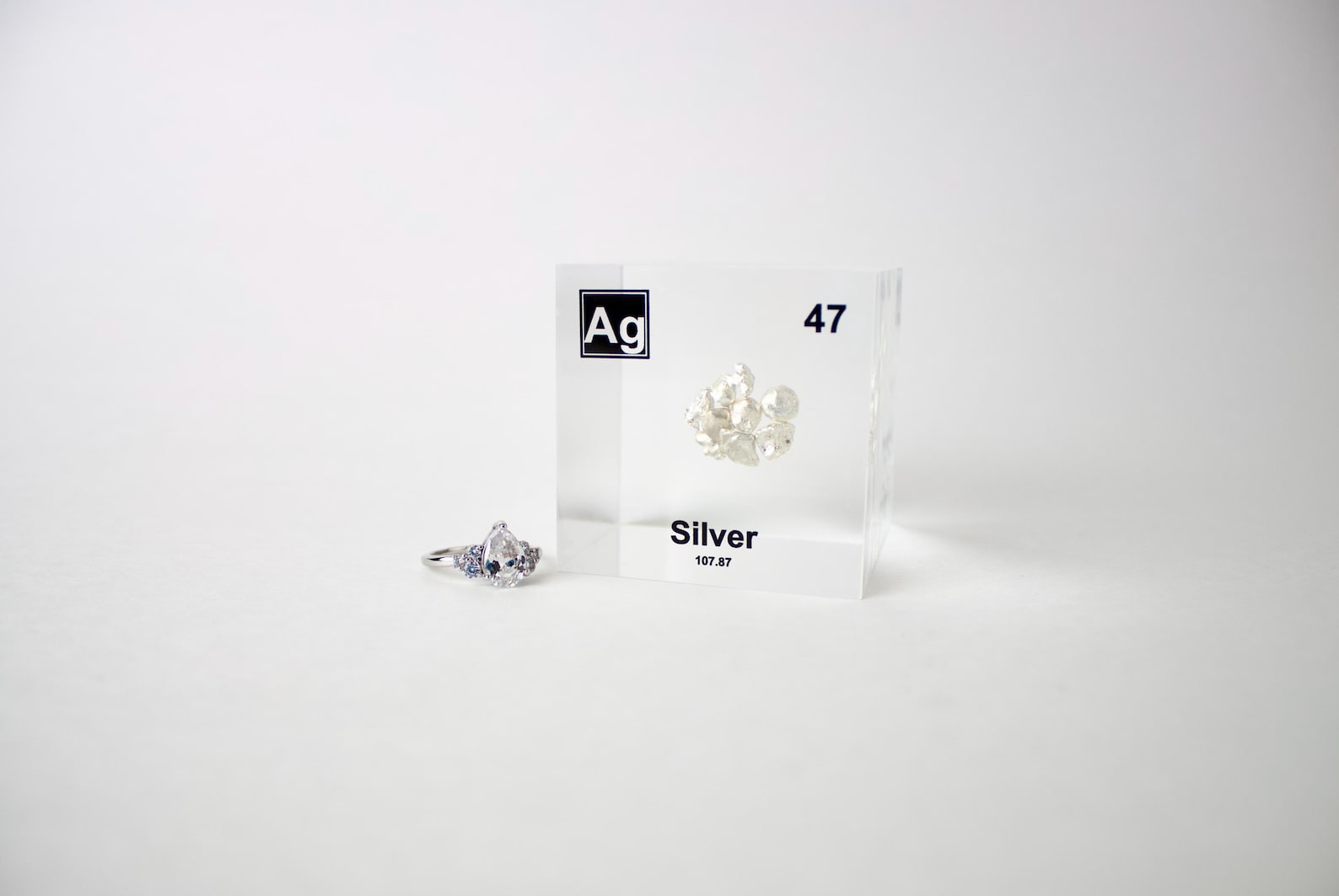 SILVER Element Cube Periodic Table Display 99.9% Pure Metal Sample Gift ...