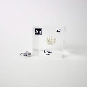 SILVER Element Cube Periodic Table Display 99.9% Pure Metal Sample Gift ...