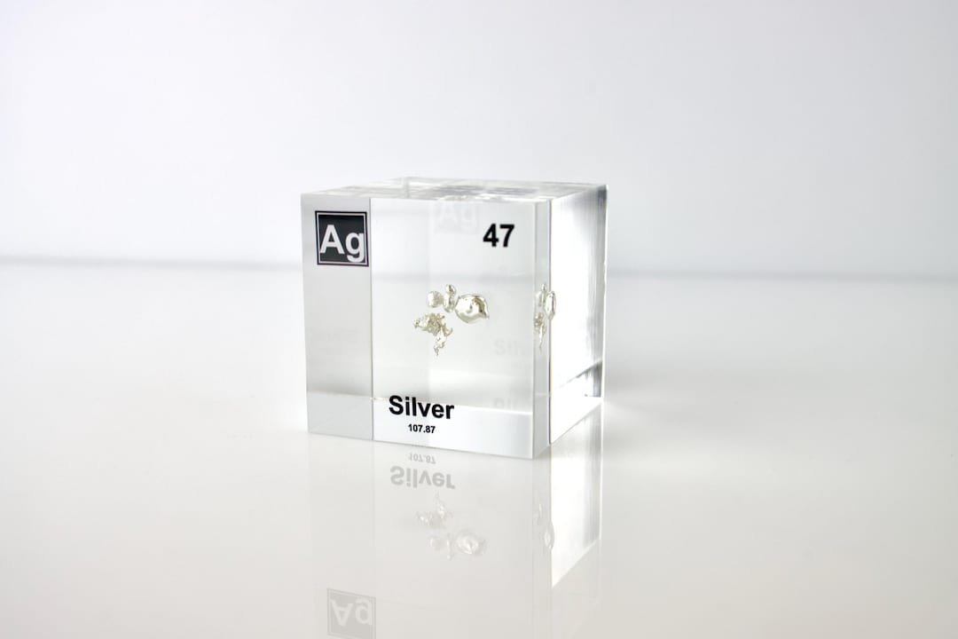 SILVER Element Cube Periodic Table Display 99.9% Pure Metal Sample Gift ...