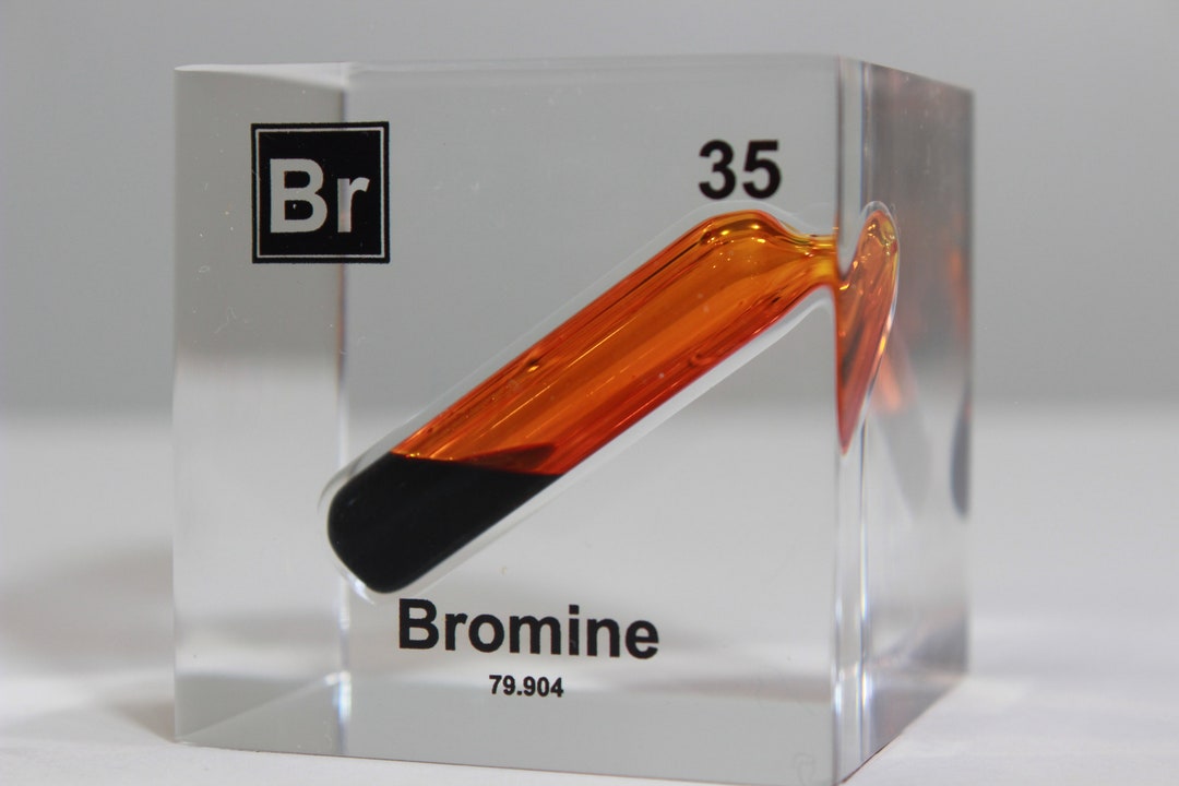 BROMINE Element Cube PERIODIC TABLE Elemental Bromine Ampoule Display ...