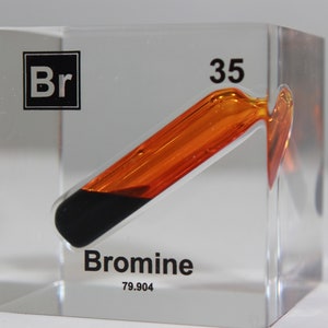 BROMINE Element Cube PERIODIC TABLE Elemental Bromine Ampoule Display ...
