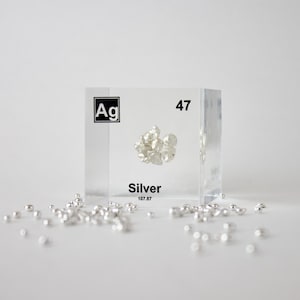 SILVER Element Cube Periodic Table Display 99.9% Pure Metal Sample Gift ...