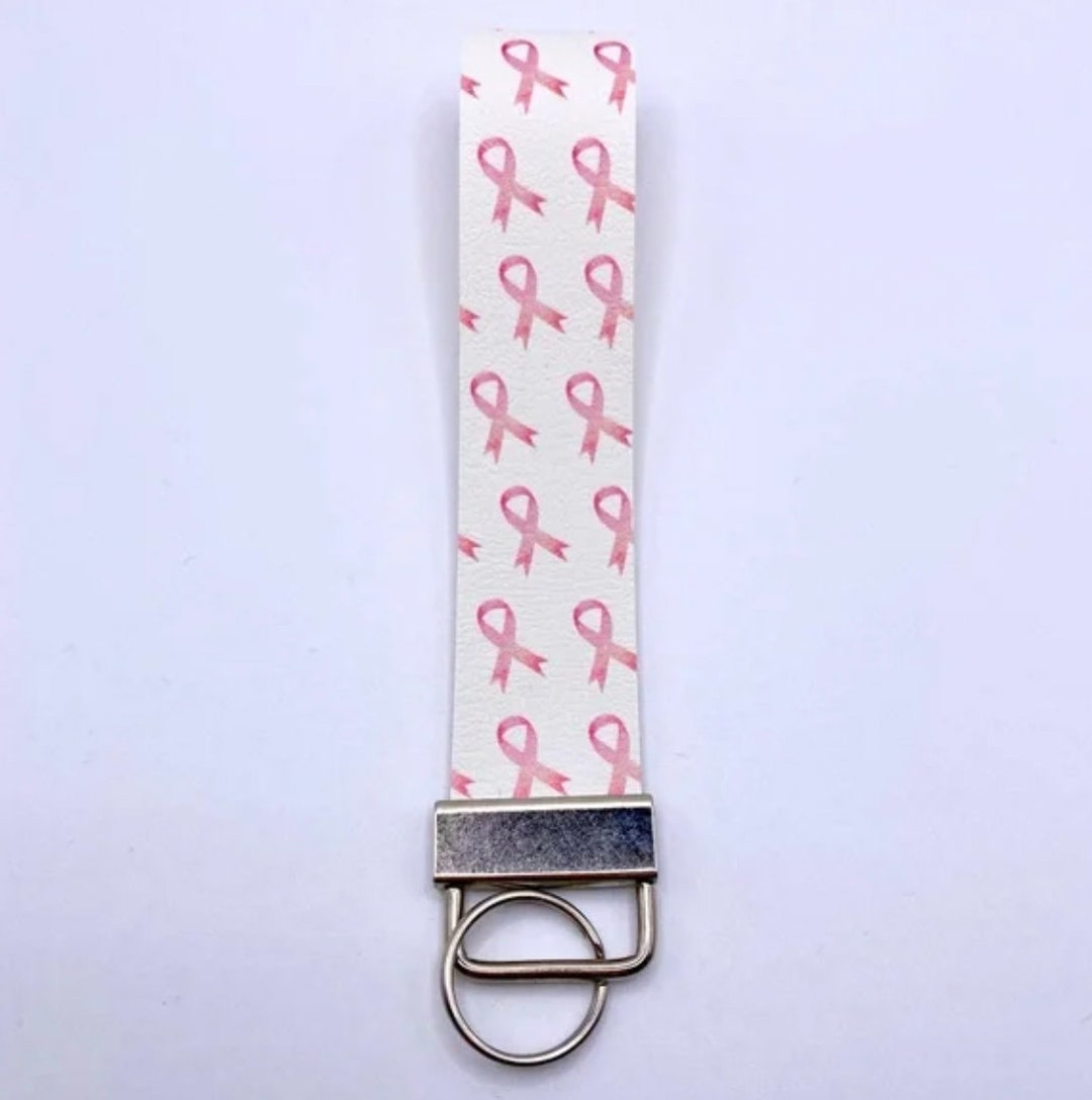 Pink Ribbon Keychain, Vegan Leather, Faux Leather, Key Fob, Awareness ...