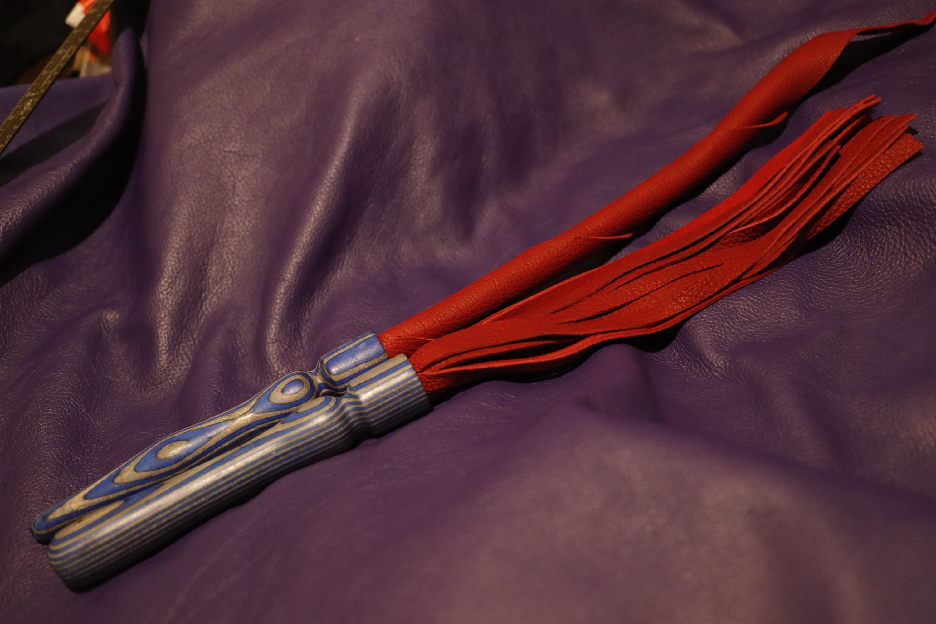 Dark Blue Spectraply Dragontail and Flogger Set With Red Bison Leather ...