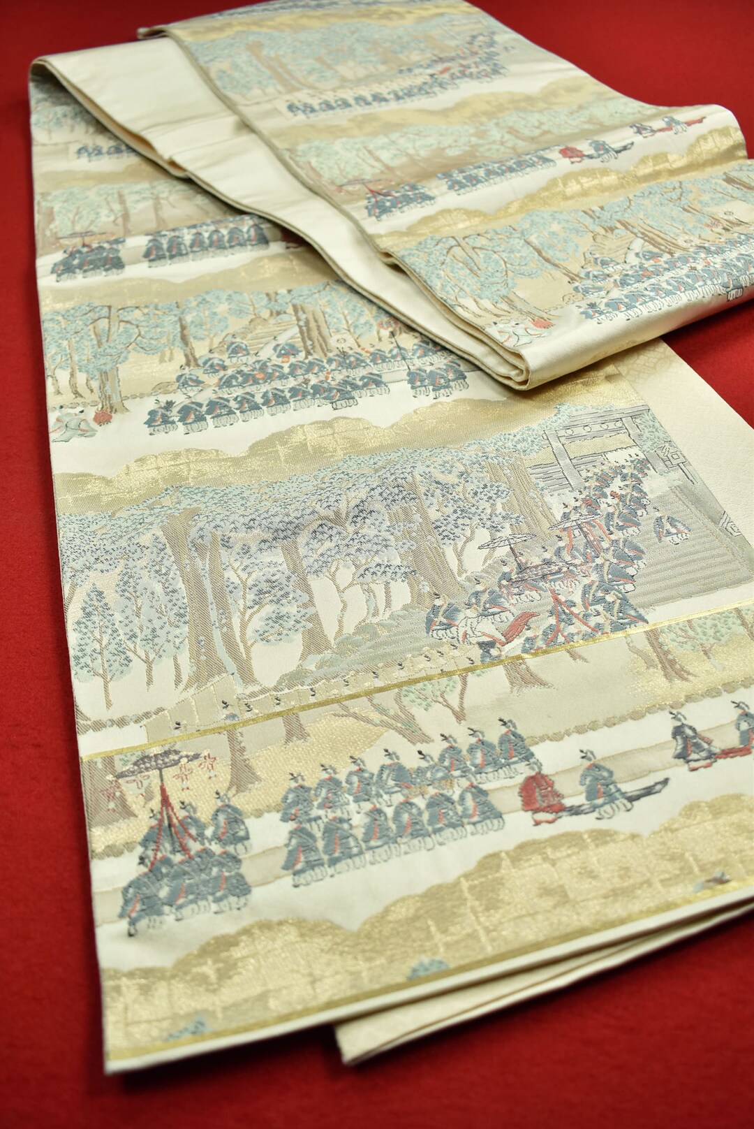 Japanese Textile Vintage Kimono Fabric Silk FUKURO OBI Ivory Woven ...