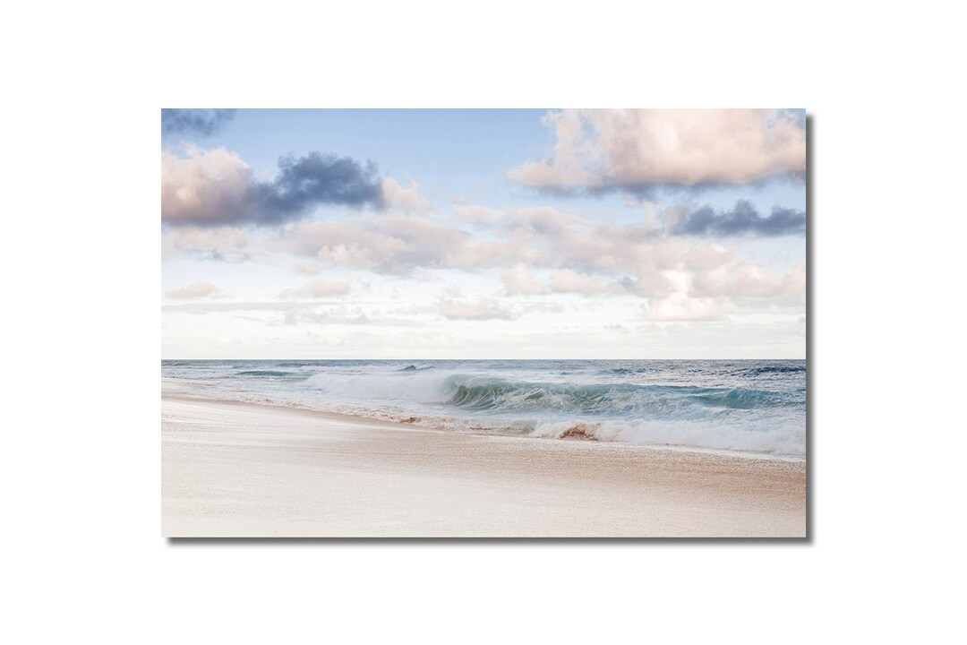 Ocean Beach Framed Art, Pastel Blue Ocean Art, Pastel Clouds, Nautical ...