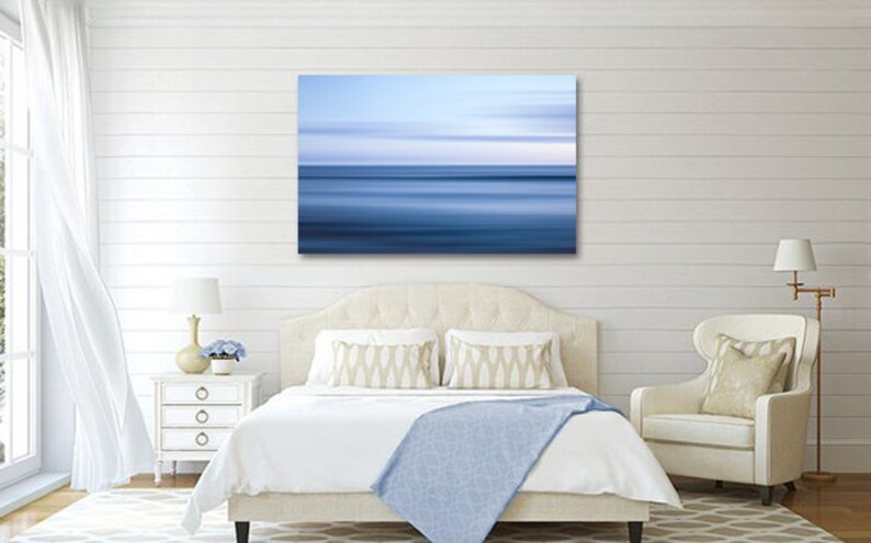 Large Abstract Ocean Breeze Canvas Wrap, Blue White Nautical Ocean ...