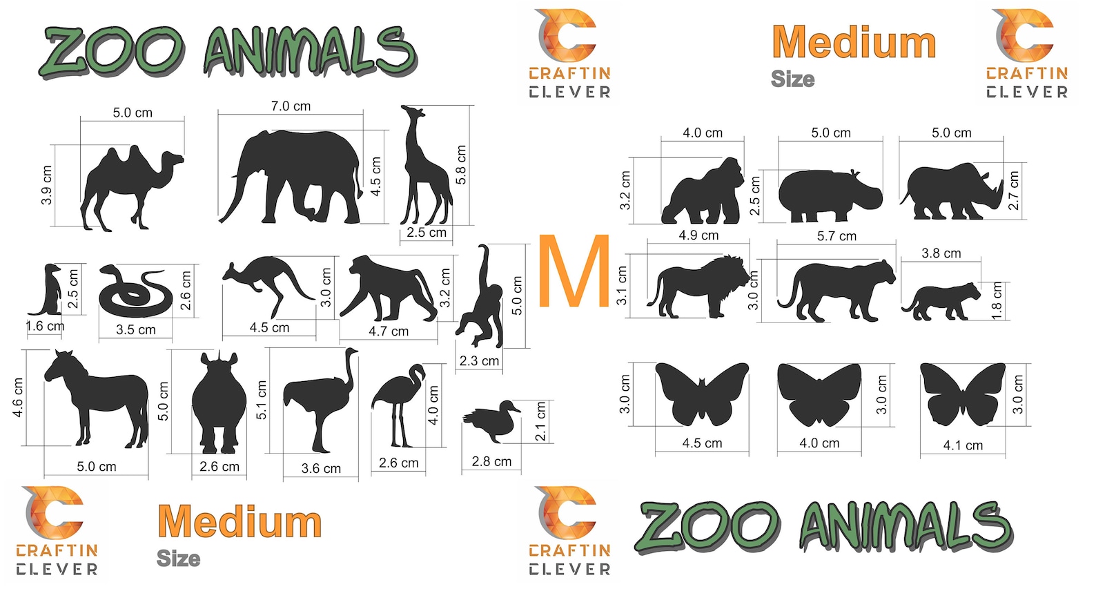 Zoo Animals, Wooden Animal Shapes, Laser Cut 3mm (1/8") Thick Plywood ...