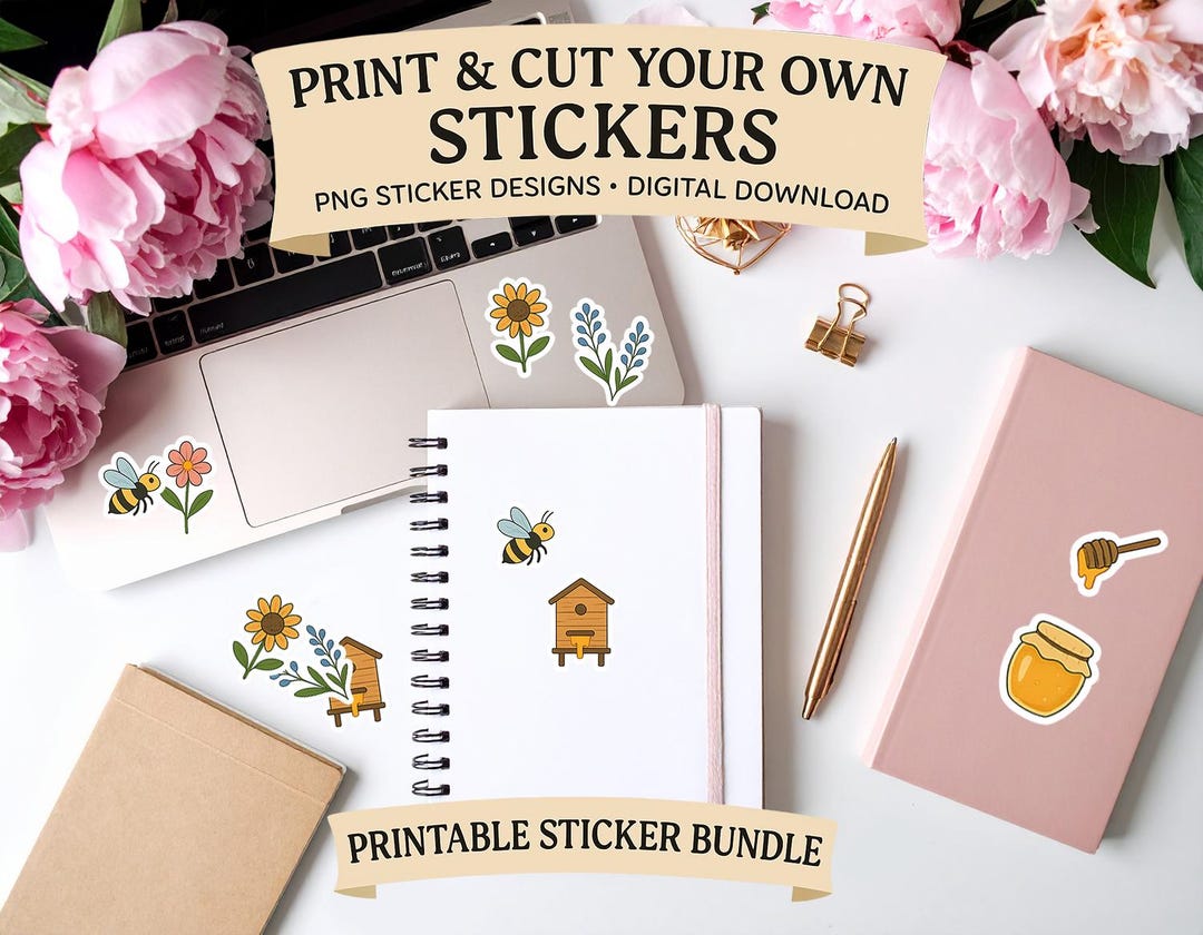 Honey Bees Stickers PNG Stickers, Print and Cut Book Stickers, Digital ...