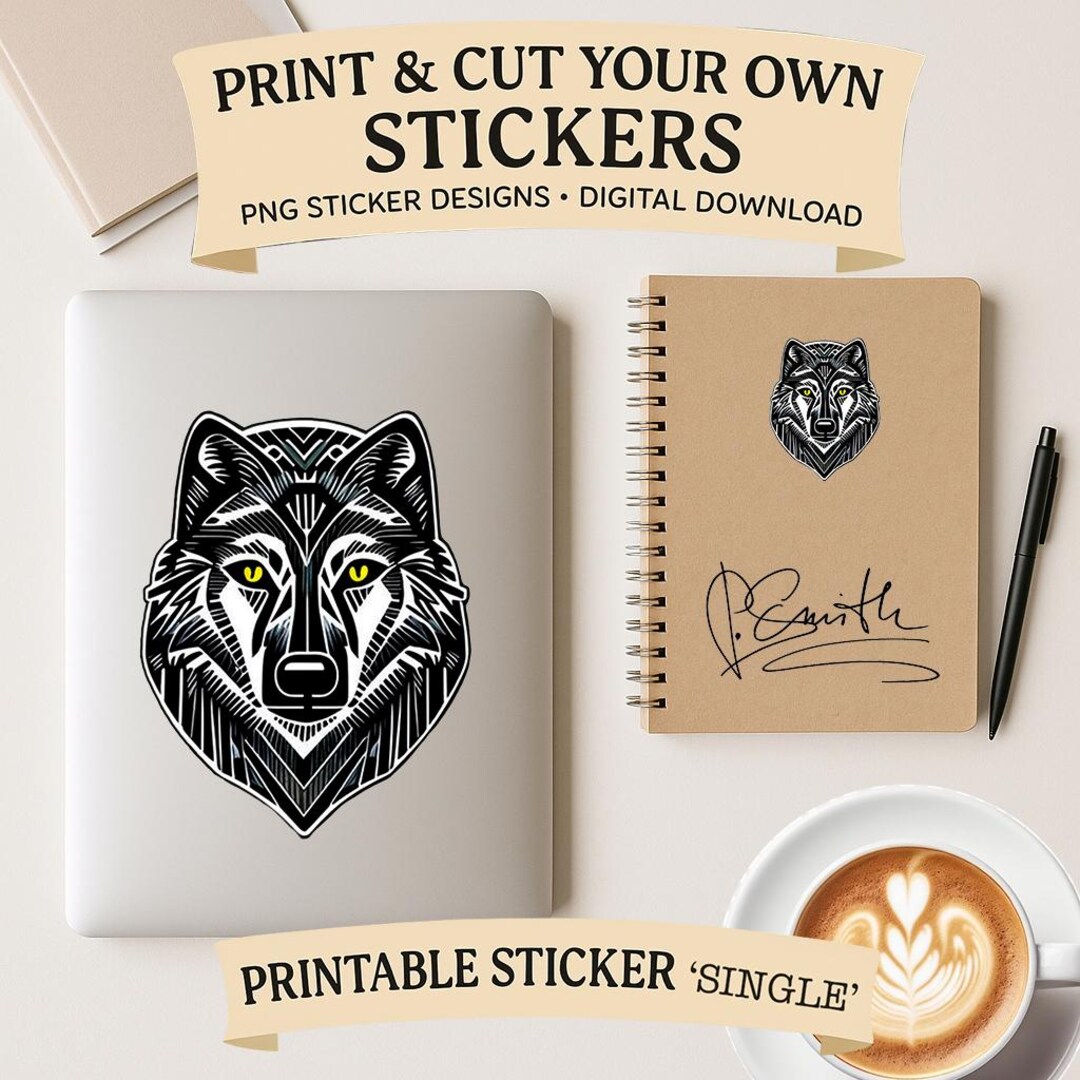 Wolf Face Sticker PNG Sticker, Print and Cut Book Sticker, Digital ...