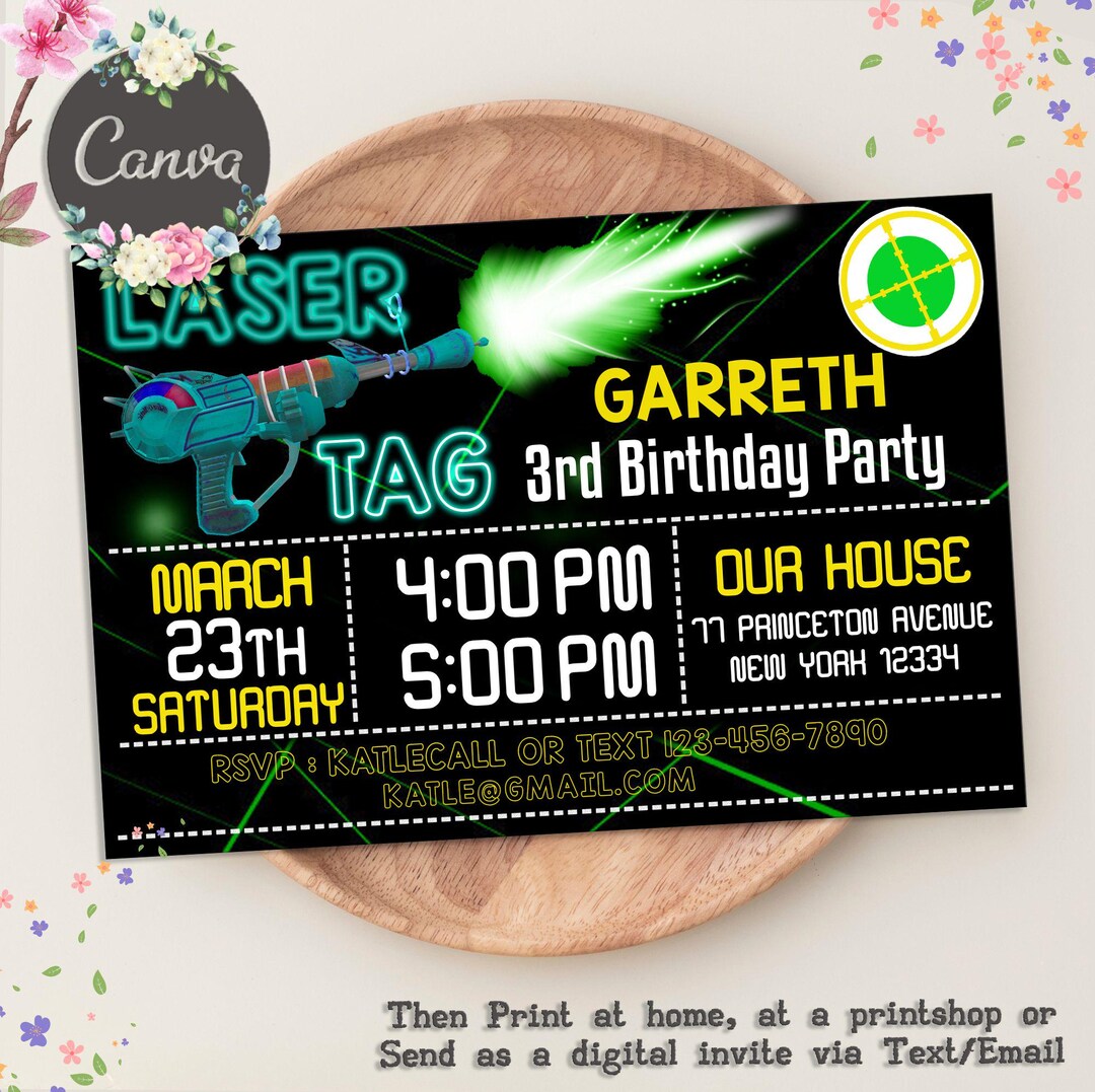 Editable Laser Tag Party Invitation, Neon Birthday Party Invite, Glow ...