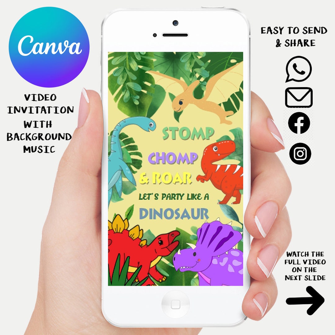 Editable Invitation Dino Stomp Invitation Dinosaurus Video - Etsy
