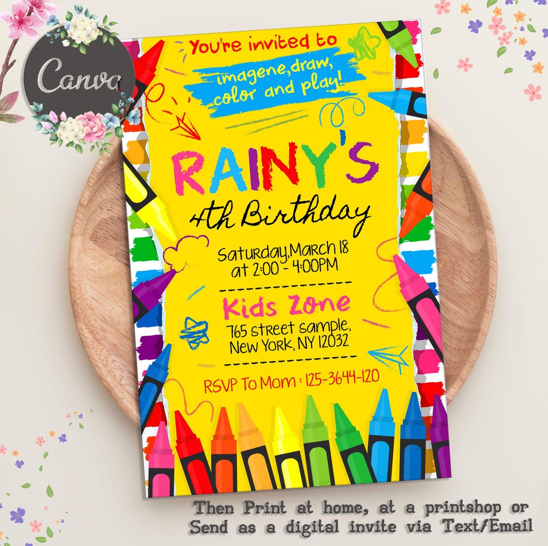 Crayola Crayons Digital Printable Invitation, Coloring Crayons ...