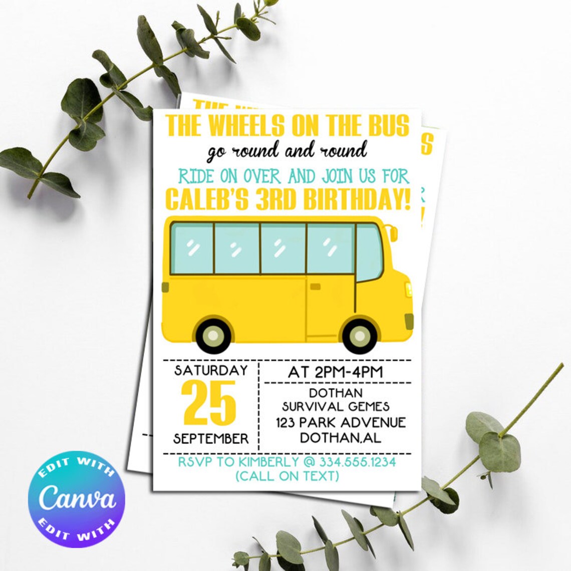Editable Invitation, Bus Invitation, Bus Invite, Bus Party, Bus ...