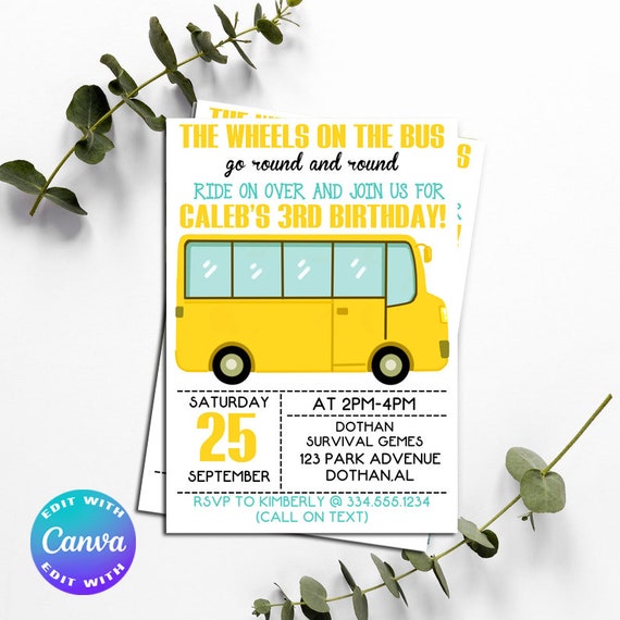 Editable Invitation Bus Invitation Bus Invite Bus Party - Etsy