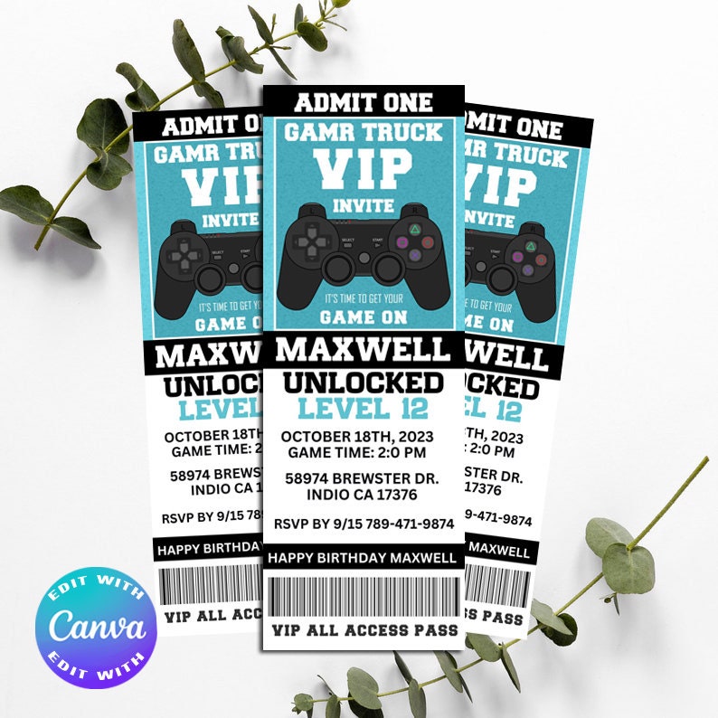 Video Game Truck Ticket Invitation, Gamer Birthday Party, Gaming Truck ...