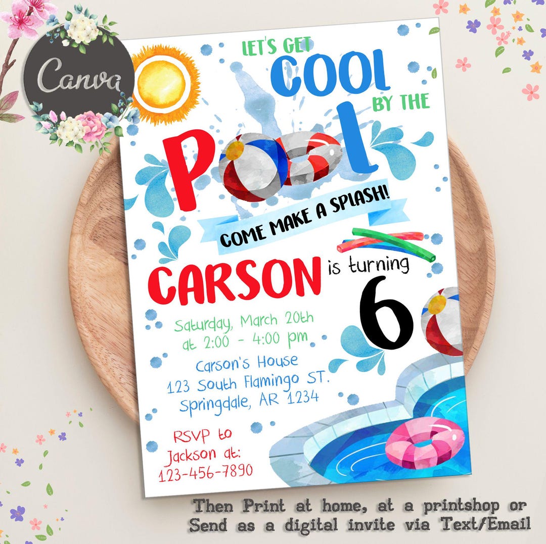 Editable Pool Birthday Party Invitation, Swimming Party Invites, Any ...