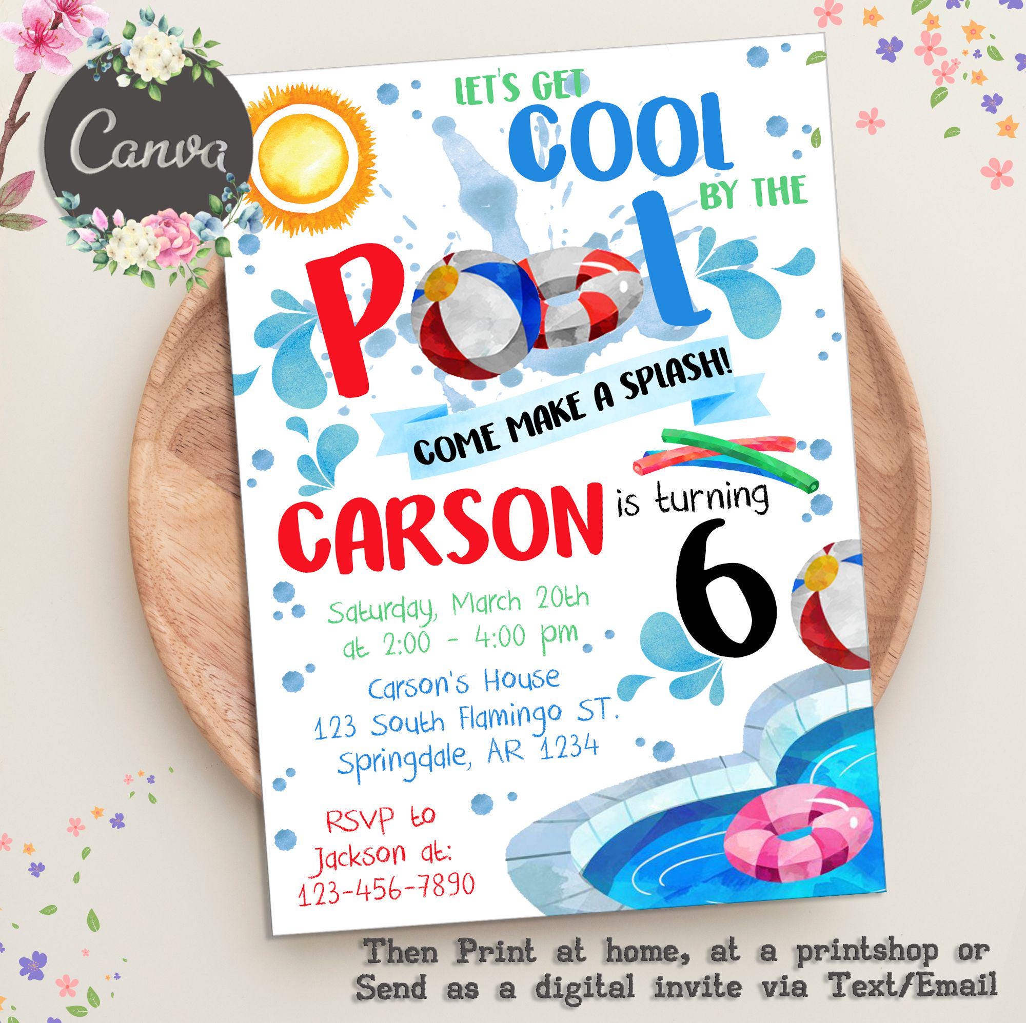 Editable Pool Birthday Party Invitation, Swimming Party Invites, Any ...