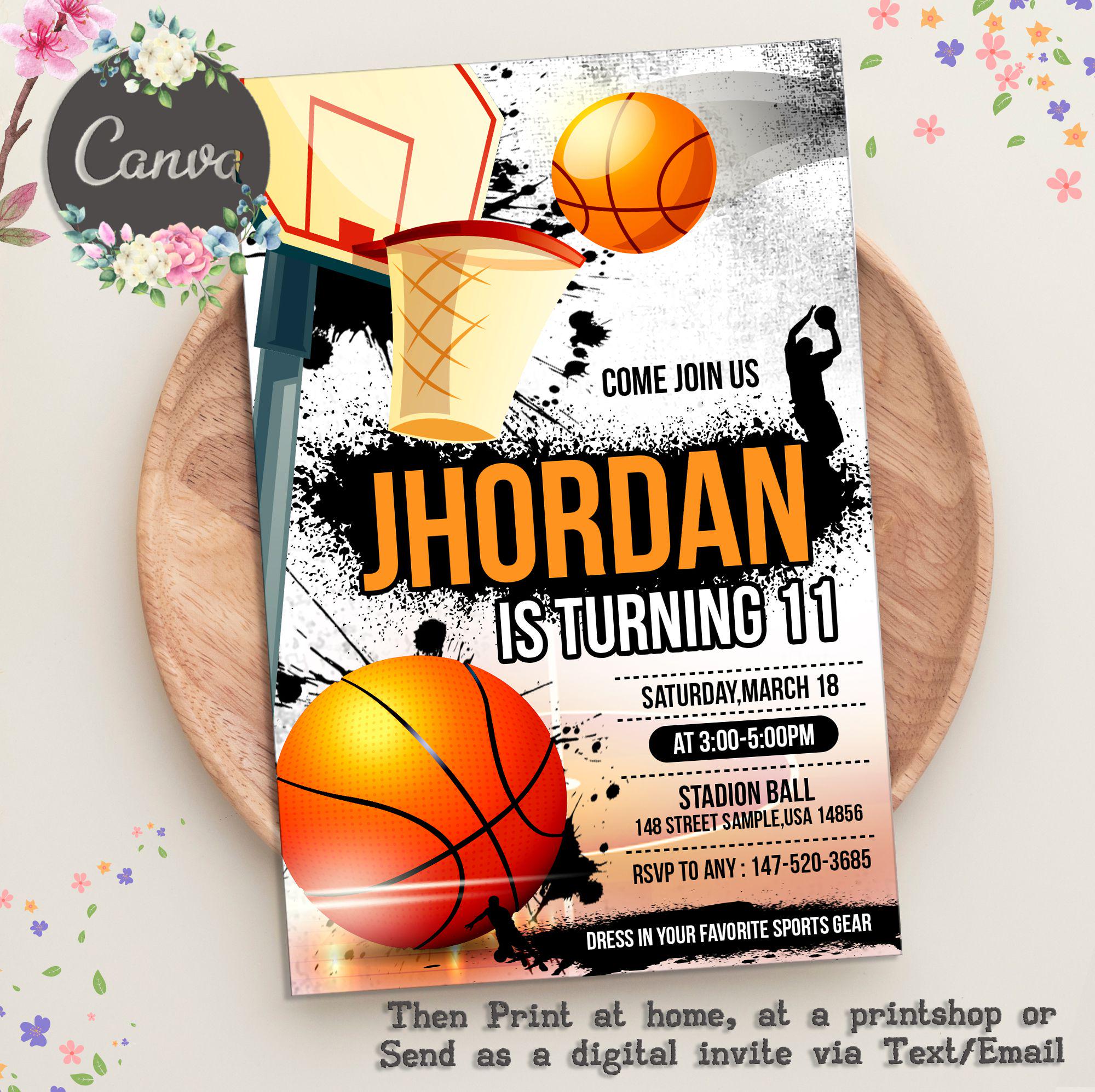 Basketball Birthday Invitation Template, Bsketball Party Invitation ...