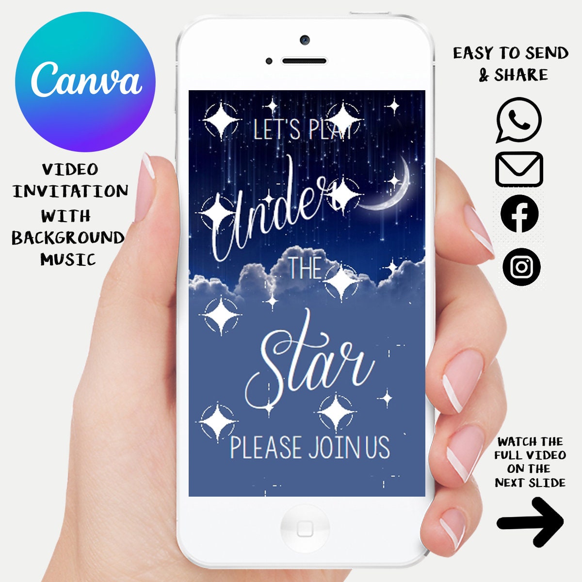 Editable Invitation, Under the Star Invitation, Under the Stars Video ...