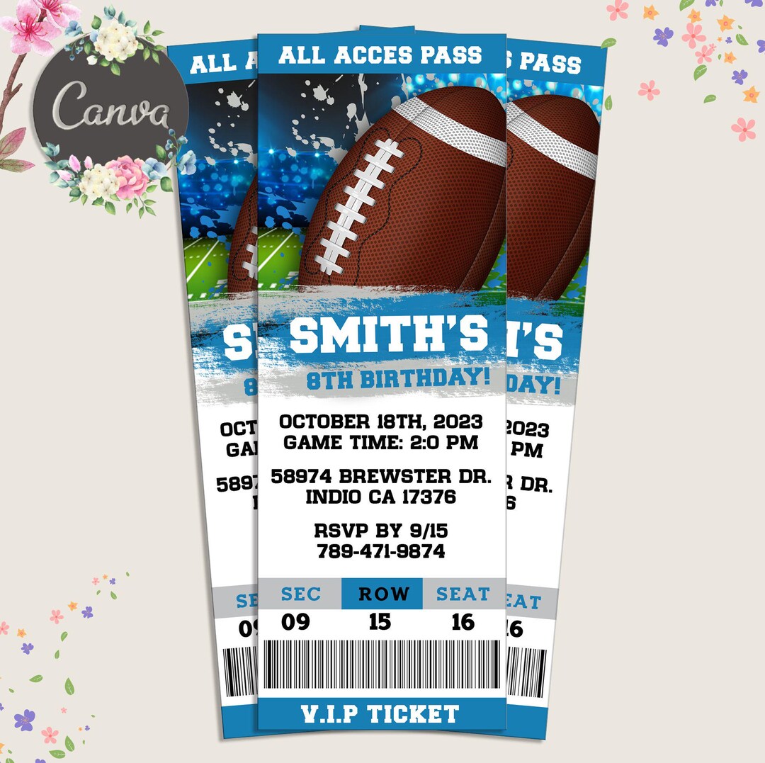 Football Ticket Birthday Invitation, American Football Ticket Invite ...