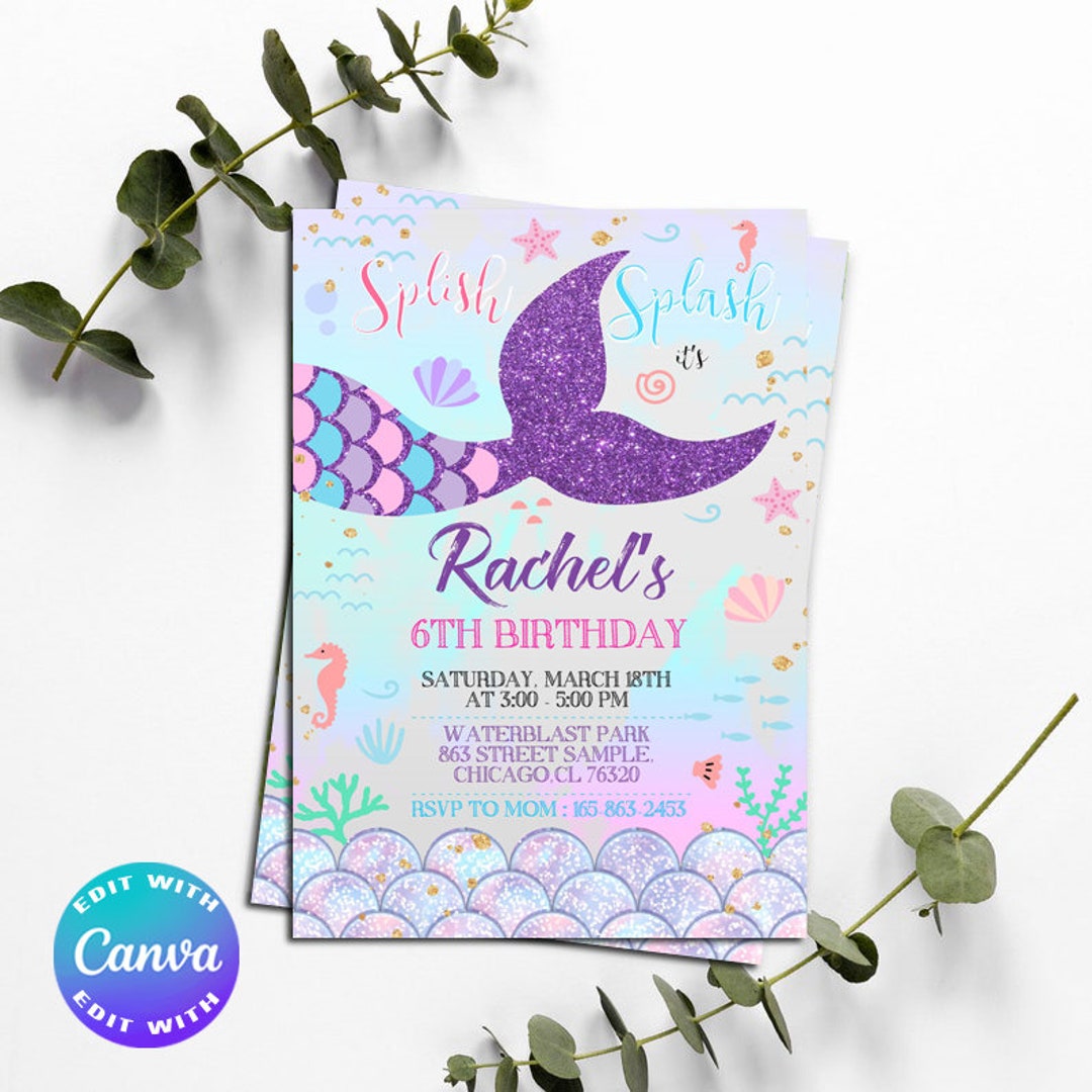 Editable Invitation, Mermaid Invitation, Splish Splash Invitation ...