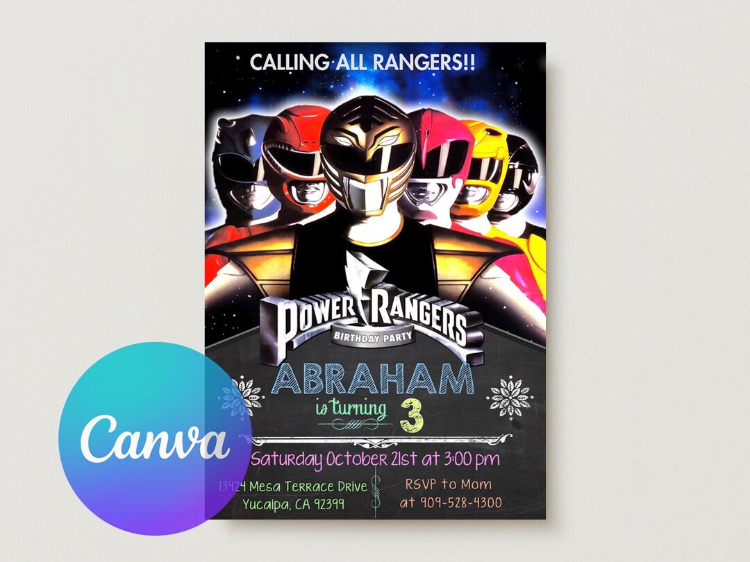 Power Rangers Invitation, Power Rangers Party Invitation, Power Rangers ...