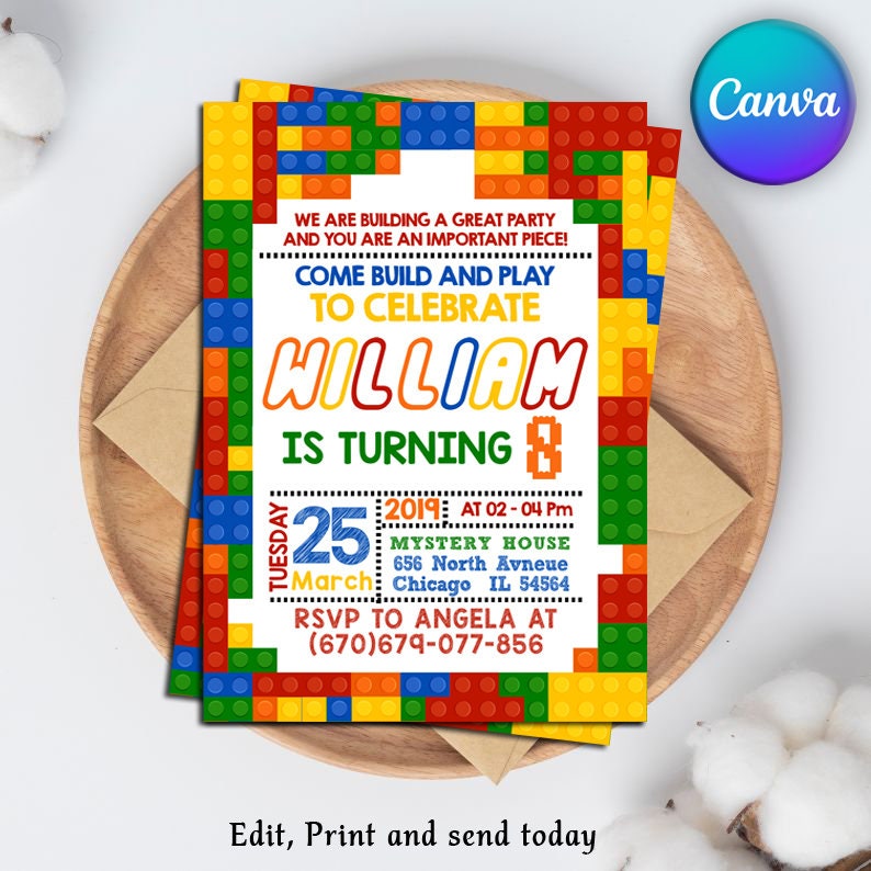 Editable Invitation, Building Blocks Invitation, Building Blocks ...