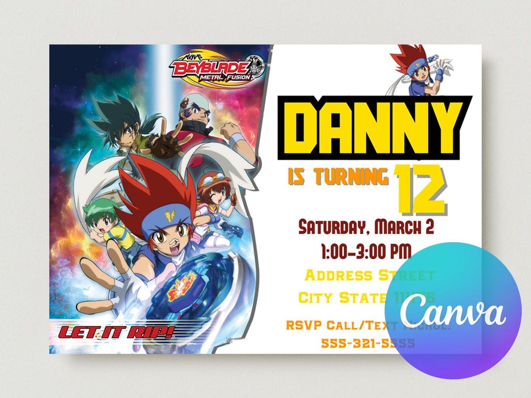 Beyblade Metal Fusion Invitation, Beyblade Metal Fusion Party ...