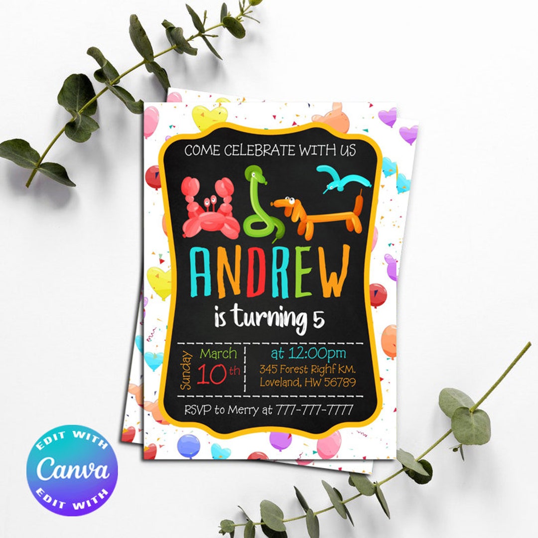 Editable Invitation, Balloon Invitation, Balloon Birthday Invitation ...