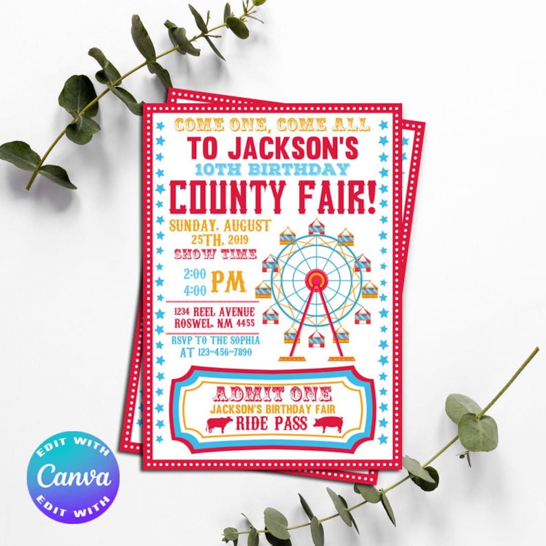 Country Fair Invitation, Circus Carnival, Ticket Birthday, Party ...