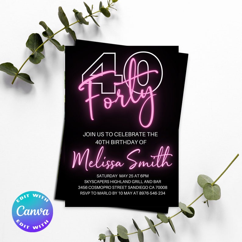 Editable Invitation, 40th Birthday Invitation for Women, 40th Birthday ...