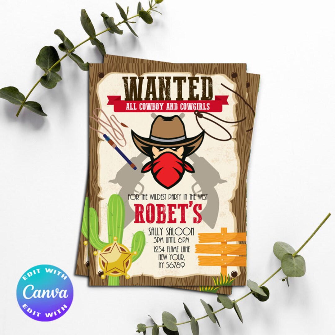 Editable Invitation, Cowboy Wanted Invitation, Cowboy Party, Cowboy ...