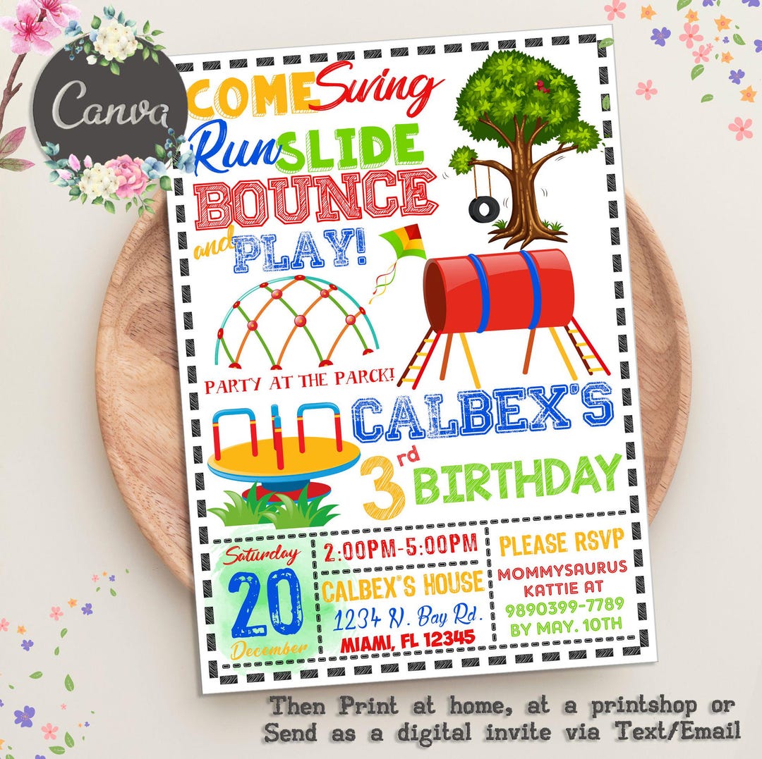 Editable Park Invitation, Park Birthday Invitation, Park Party ...