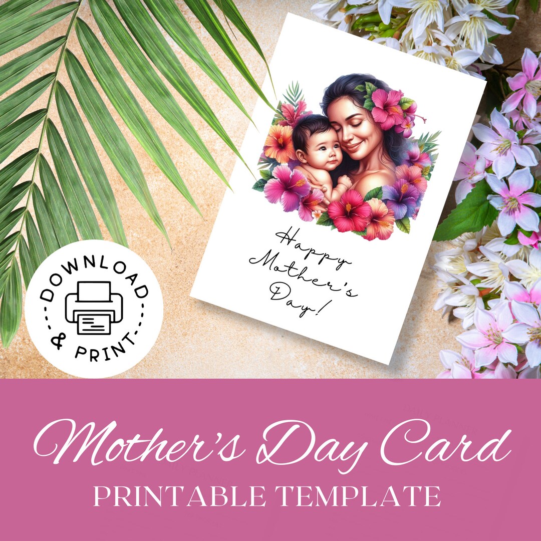 Blank Inside Happy Mother's Day Printable Card, Watercolor Floral Card ...
