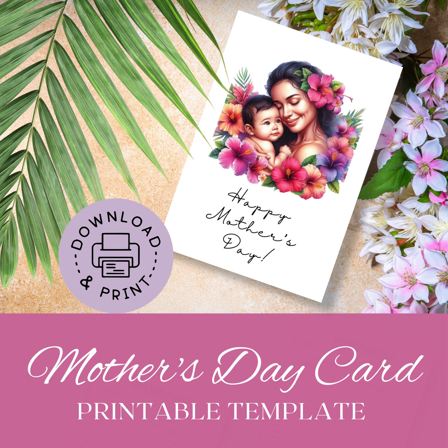 Watercolor Floral Happy Mother's Day Tropical Flower Printable Card ...