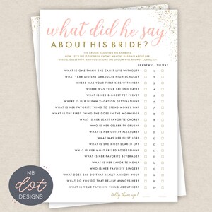 What Did He Say About His Bride - Bride or Groom - Printable Bridal ...