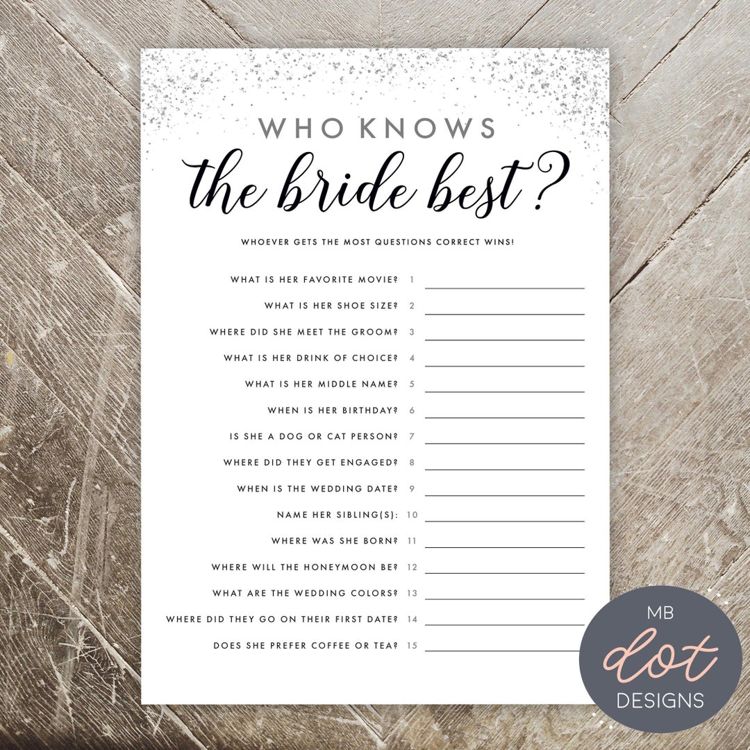 Who Knows the Bride Best - Bridal Shower Trivia - Printable Bridal ...