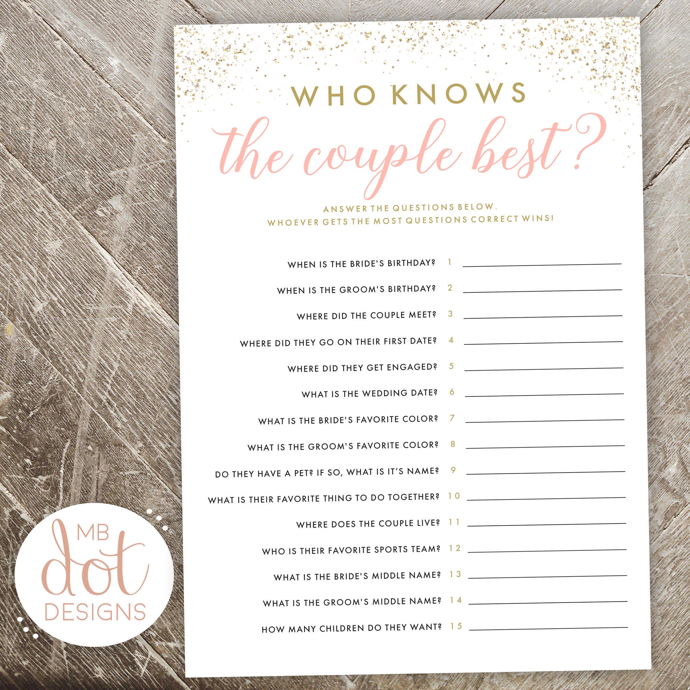 Who Knows The Couple Best Questionnaire For Guests Etsy Australia