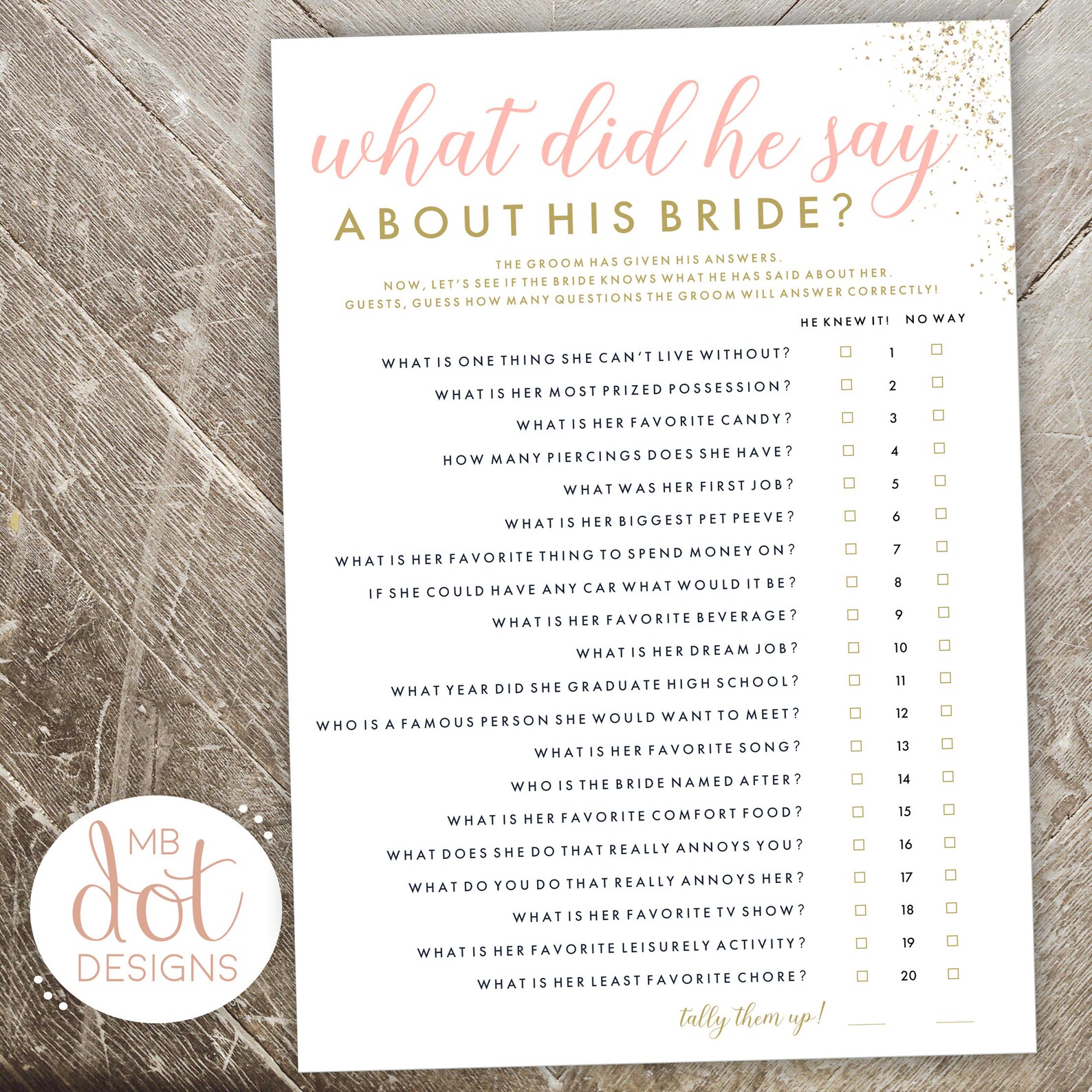 What Did He Say About His Bride Bride or Groom Printable - Etsy