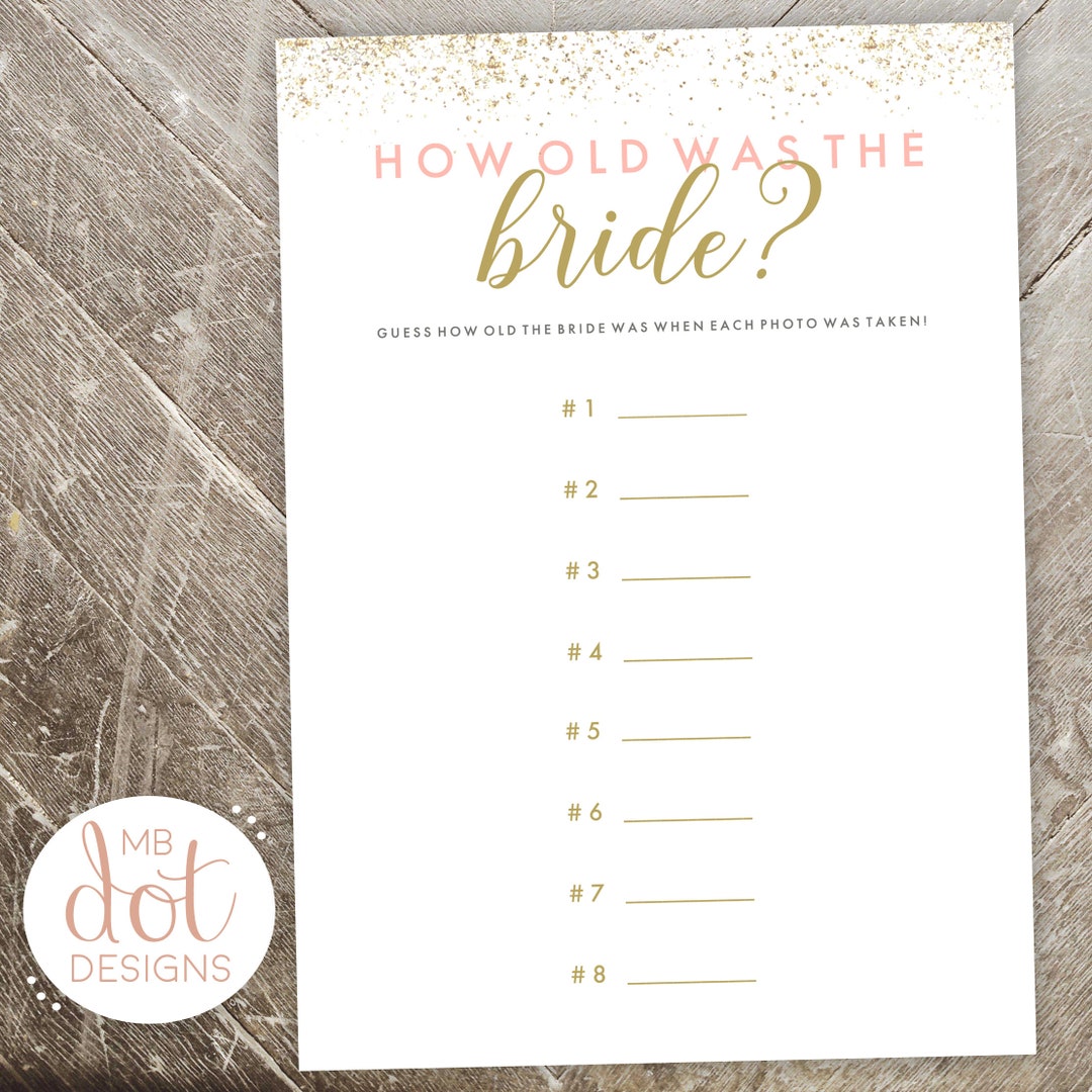 How Old Was the Bride to Be? - 5x7 - Bridal Shower Game Print - Guess ...