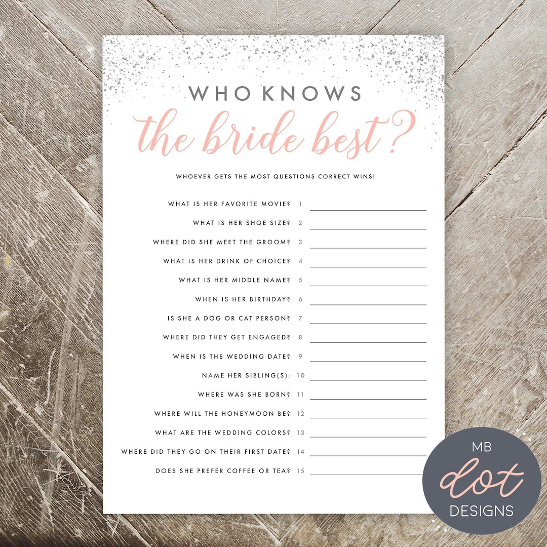 Who Knows the Bride Best - Bridal Shower Trivia - Printable Bridal ...