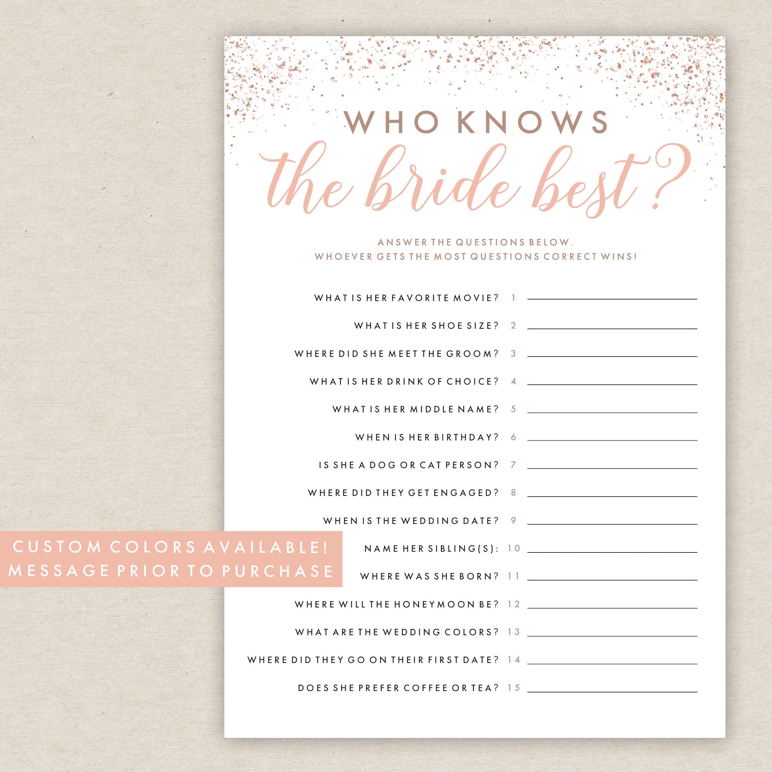 Who Knows the Bride Best Questionnaire for Guests | Etsy